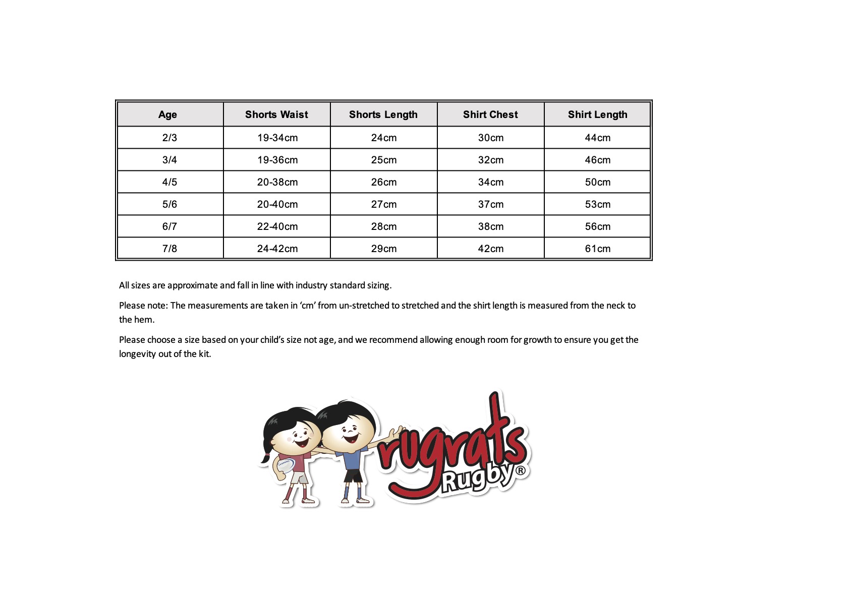 Rugrats Sizing | Macron Sports Hub Tees Valley